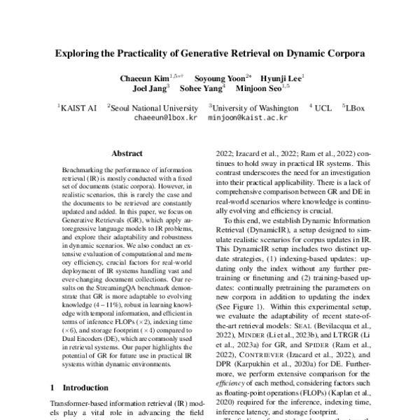 Exploring the Practicality of Generative Retrieval on Dynamic Corpora - ACL Anthology