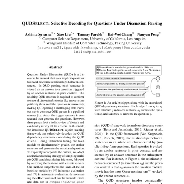 QUDSELECT: Selective Decoding for Questions Under Discussion Parsing - ACL Anthology