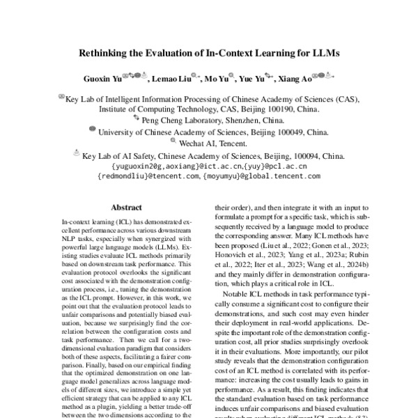 Rethinking the Evaluation of In-Context Learning for LLMs - ACL Anthology