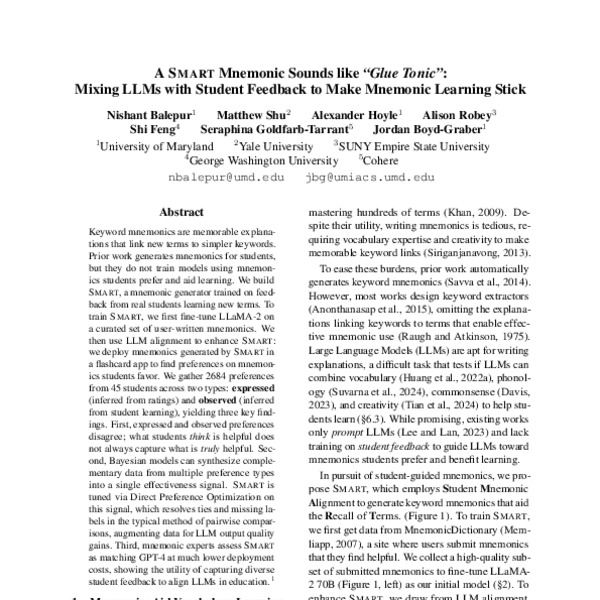 A SMART Mnemonic Sounds like “Glue Tonic”: Mixing LLMs with Student ...