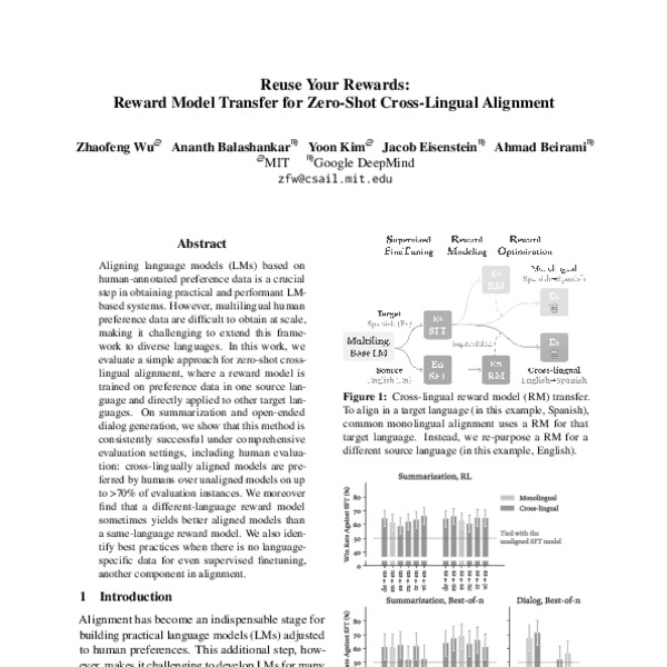 Reuse Your Rewards: Reward Model Transfer for Zero-Shot Cross-Lingual Alignment - ACL Anthology