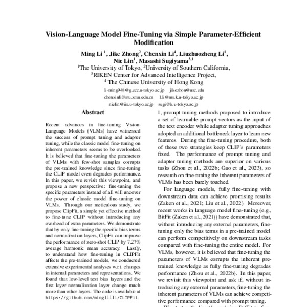 Vision Language Model Fine Tuning Via Simple Parameter Efficient