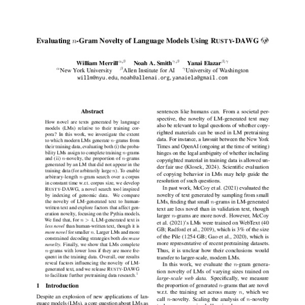 Evaluating n-Gram Novelty of Language Models Using Rusty-DAWG - ACL ...