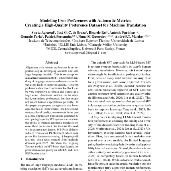 Modeling User Preferences with Automatic Metrics: Creating a High-Quality Preference Dataset for ...