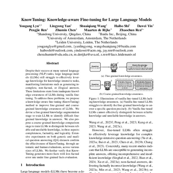 KnowTuning: Knowledge-aware Fine-tuning for Large Language Models - ACL Anthology