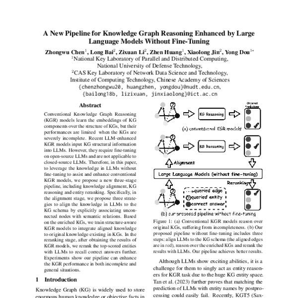 A New Pipeline for Knowledge Graph Reasoning Enhanced by Large Language Models Without Fine ...