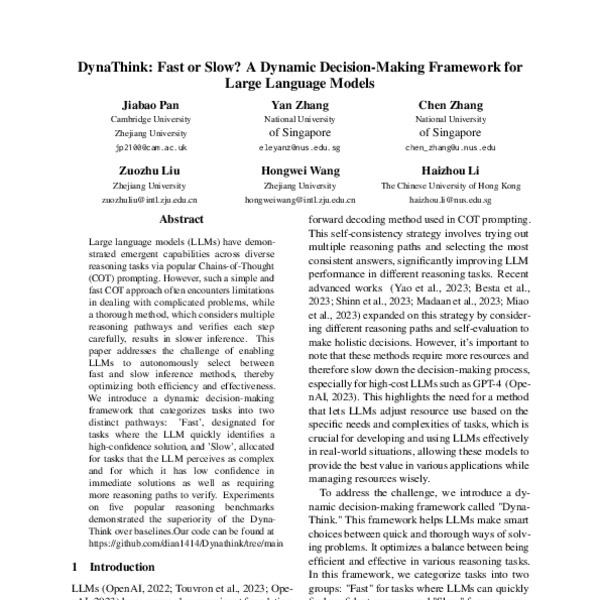 Dynathink Fast Or Slow A Dynamic Decision Making Framework For Large Language Models Acl