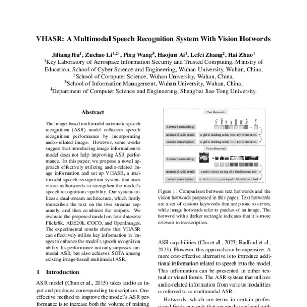 VHASR: A Multimodal Speech Recognition System With Vision Hotwords - ACL Anthology