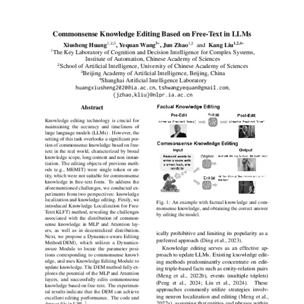 Commonsense Knowledge Editing Based on Free-Text in LLMs - ACL Anthology