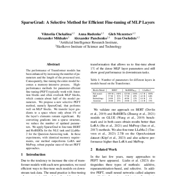 SparseGrad: A Selective Method for Efficient Fine-tuning of MLP Layers - ACL Anthology