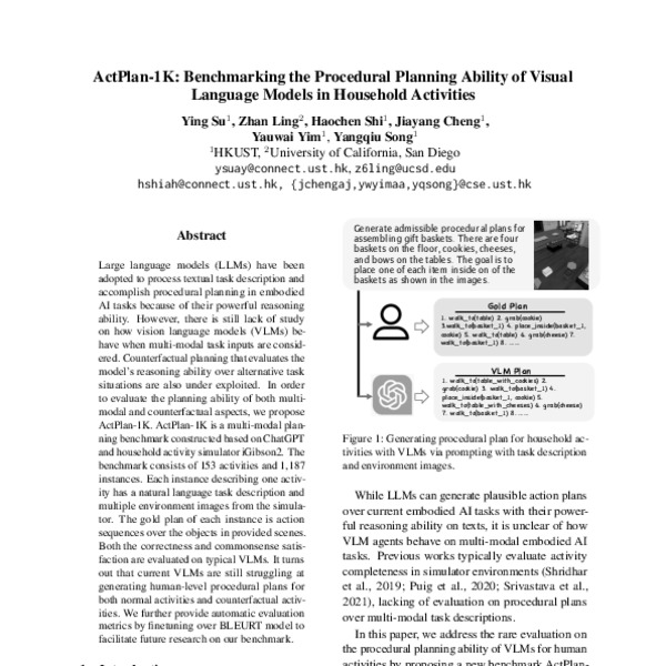 ActPlan-1K: Benchmarking the Procedural Planning Ability of Visual Language Models in Household ...