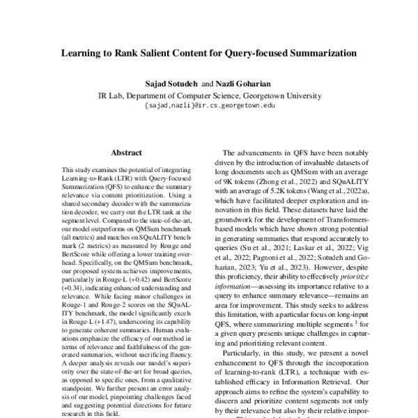 Learning to Rank Salient Content for Query-focused Summarization - ACL Anthology