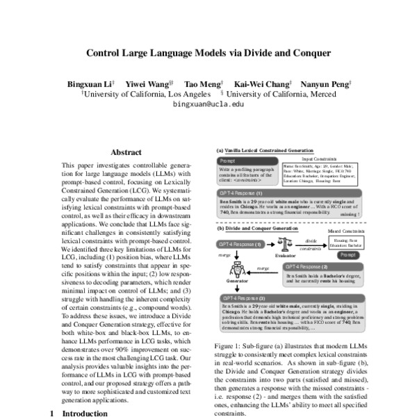 Control Large Language Models Via Divide And Conquer Acl Anthology