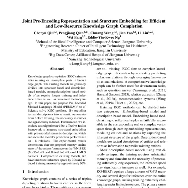 Joint Pre-Encoding Representation and Structure Embedding for Efficient and Low-Resource ...