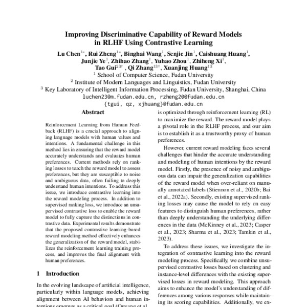 Improving Discriminative Capability Of Reward Models In Rlhf Using Contrastive Learning Acl