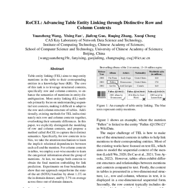RoCEL: Advancing Table Entity Linking through Distinctive Row and Column Contexts - ACL Anthology