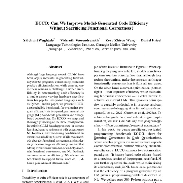 ECCO: Can We Improve Model-Generated Code Efficiency Without Sacrificing Functional Correctness ...