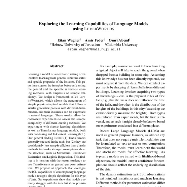 Exploring the Learning Capabilities of Language Models using LEVERWORLDS - ACL Anthology