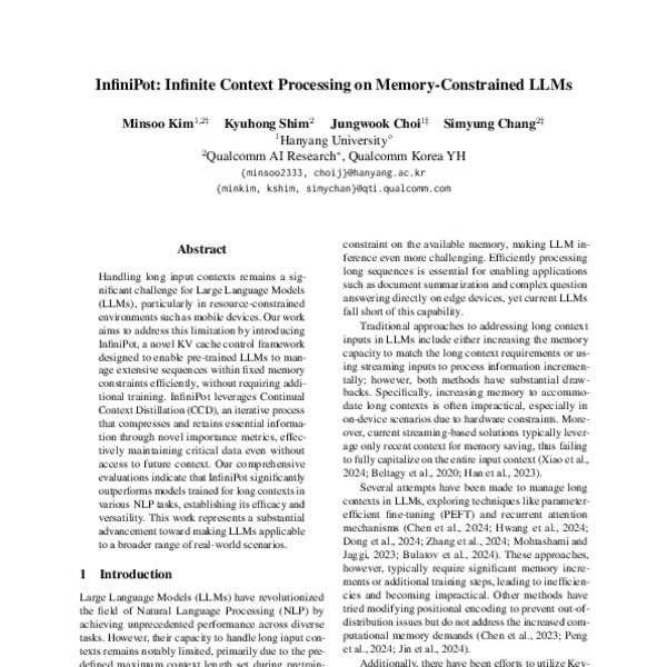 Infinipot Infinite Context Processing On Memory Constrained Llms Acl Anthology