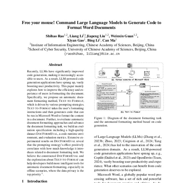 Free your mouse! Command Large Language Models to Generate Code to Format Word Documents - ACL ...