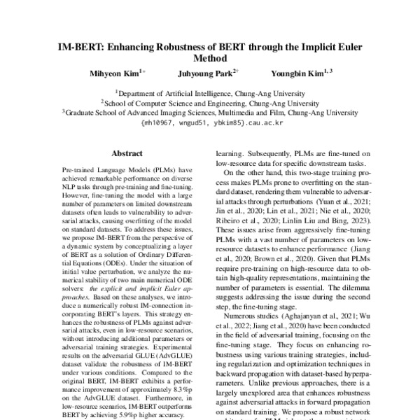 IM-BERT: Enhancing Robustness of BERT through the Implicit Euler Method ...