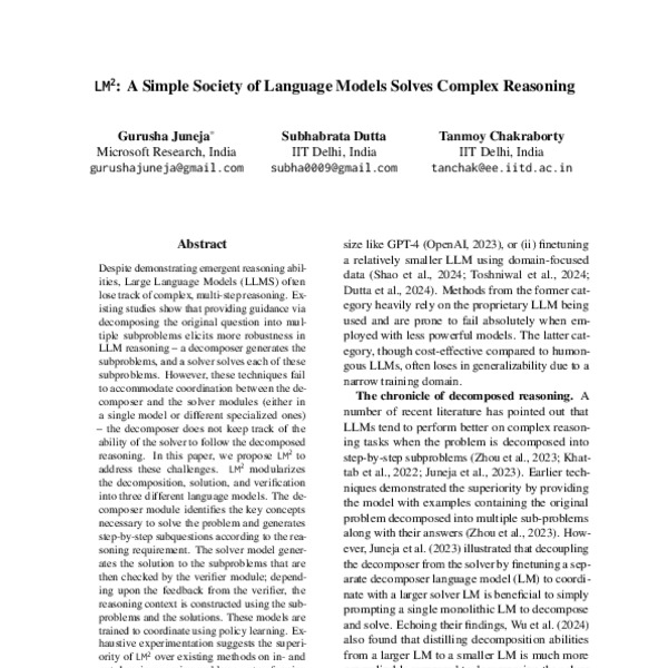 LM2: A Simple Society of Language Models Solves Complex Reasoning - ACL Anthology