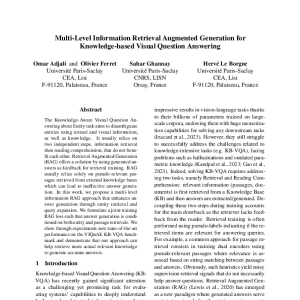 Multi-Level Information Retrieval Augmented Generation for Knowledge-based Visual Question ...