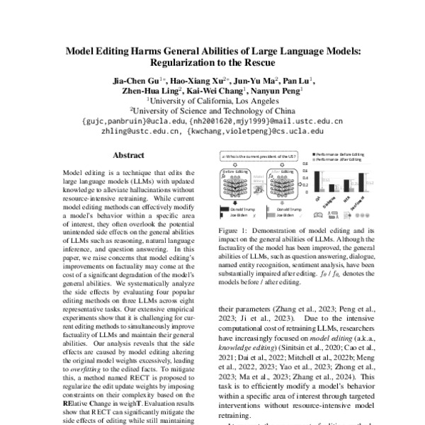 Model Editing Harms General Abilities of Large Language Models: Regularization to the Rescue ...