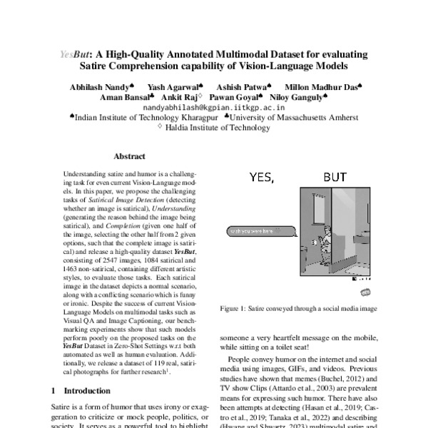 ***YesBut***: A High-Quality Annotated Multimodal Dataset for evaluating Satire Comprehension ...