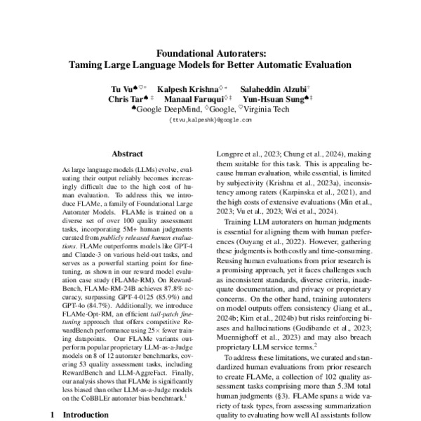 Foundational Autoraters: Taming Large Language Models for Better Automatic Evaluation - ACL ...