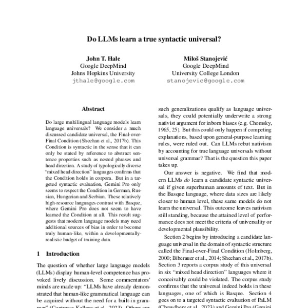 Do LLMs learn a true syntactic universal? - ACL Anthology