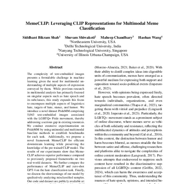MemeCLIP: Leveraging CLIP Representations for Multimodal Meme ...