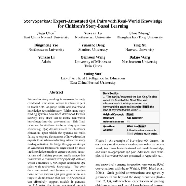 Storysparkqa Expert Annotated Qa Pairs With Real World Knowledge For