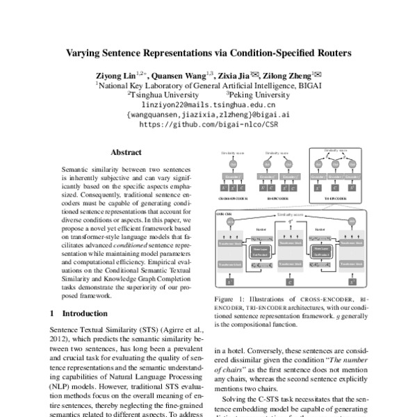 Varying Sentence Representations via Condition-Specified Routers - ACL Anthology