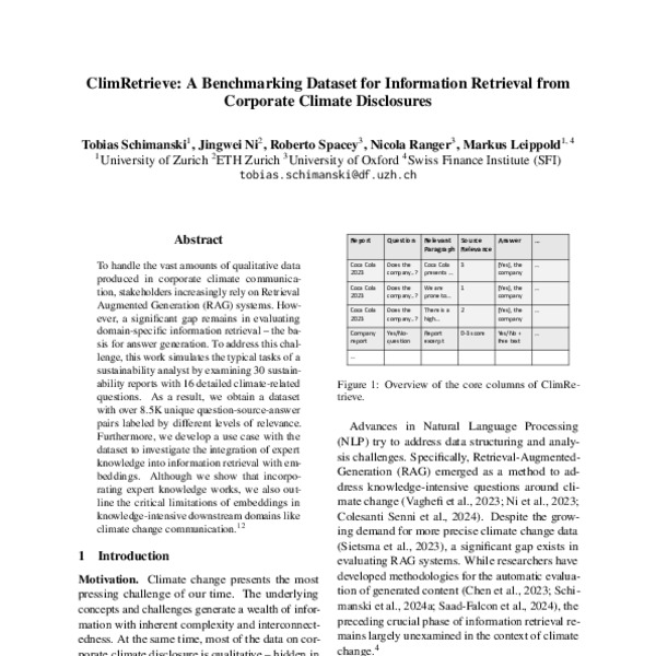 Climretrieve A Benchmarking Dataset For Information Retrieval From