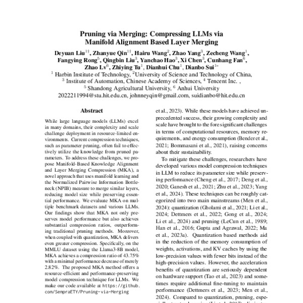 Pruning via Merging: Compressing LLMs via Manifold Alignment Based Layer Merging - ACL Anthology