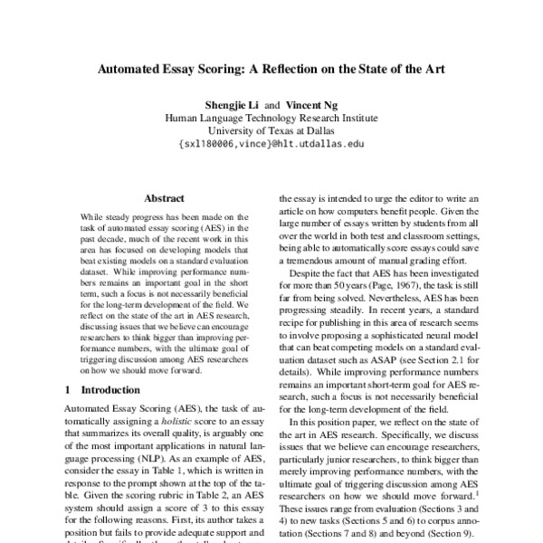 Automated Essay Scoring: A Reflection on the State of the Art - ACL Anthology