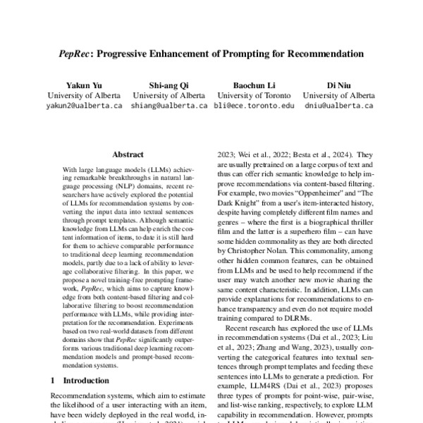 PepRec: Progressive Enhancement of Prompting for Recommendation - ACL Anthology