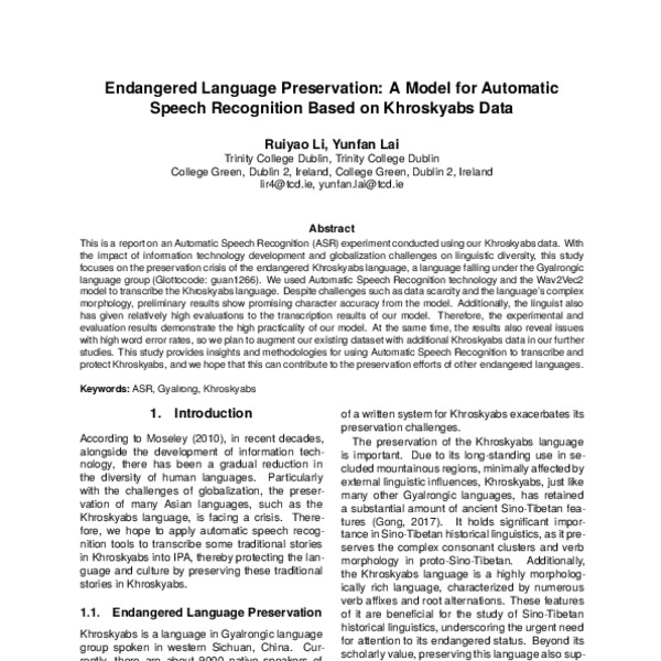 Endangered Language Preservation: A Model for Automatic Speech ...