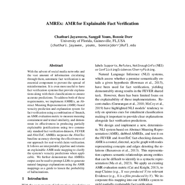 AMREx: AMR for Explainable Fact Verification - ACL Anthology