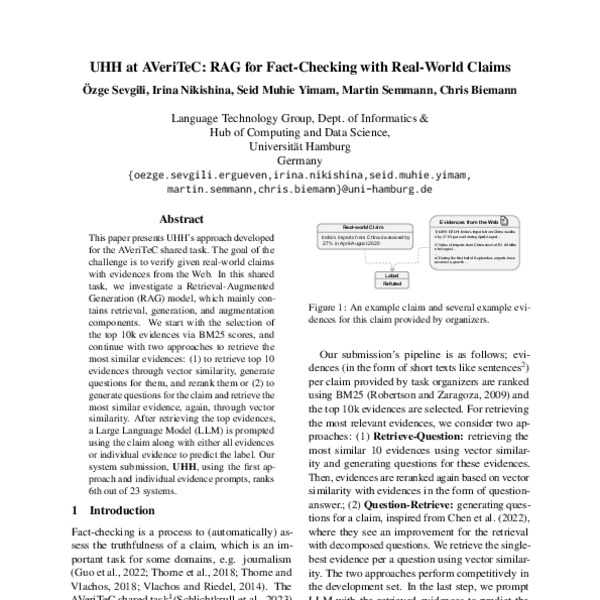 UHH at AVeriTeC: RAG for Fact-Checking with Real-World Claims - ACL ...
