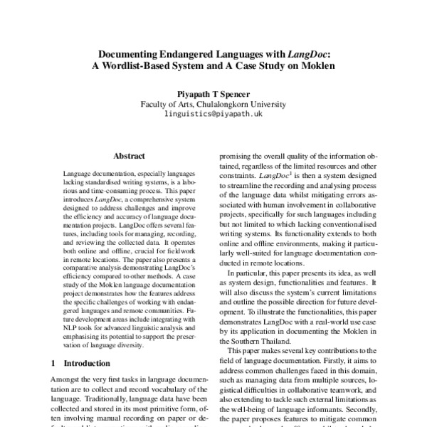 Documenting Endangered Languages with LangDoc: A Wordlist-Based System ...