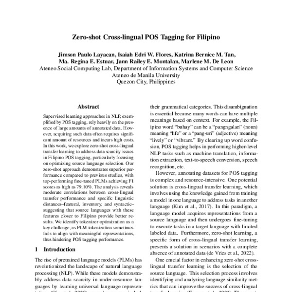 Zero-shot Cross-lingual POS Tagging for Filipino - ACL Anthology