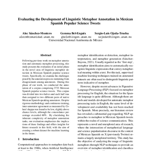 Evaluating the Development of Linguistic Metaphor Annotation in Mexican ...