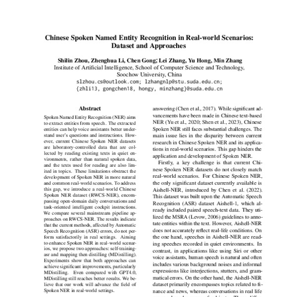 Chinese Spoken Named Entity Recognition in Real-world Scenarios: Dataset and Approaches - ACL ...