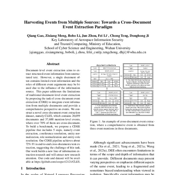 Harvesting Events from Multiple Sources: Towards a Cross-Document Event Extraction Paradigm ...