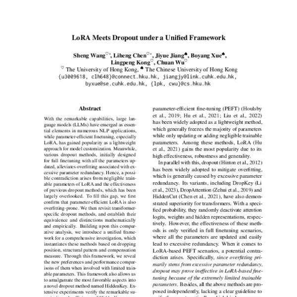 LoRA Meets Dropout under a Unified Framework - ACL Anthology