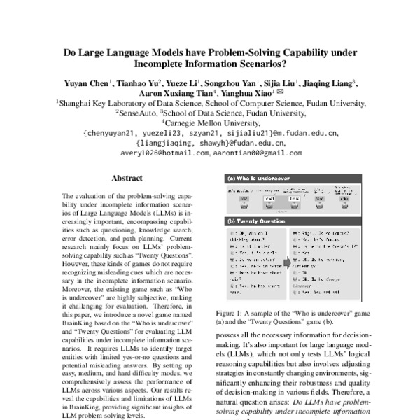 Do Large Language Models have Problem-Solving Capability under Incomplete Information Scenarios ...
