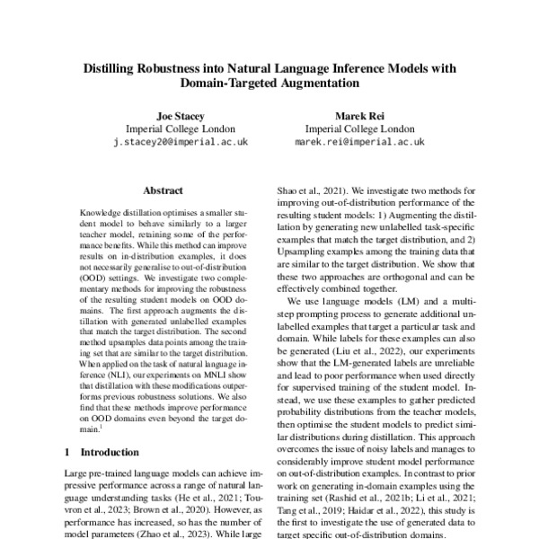 Distilling Robustness into Natural Language Inference Models with Domain-Targeted Augmentation ...