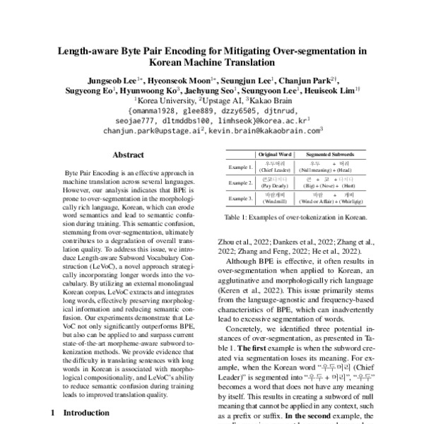 Length-aware Byte Pair Encoding for Mitigating Over-segmentation in Korean Machine Translation ...